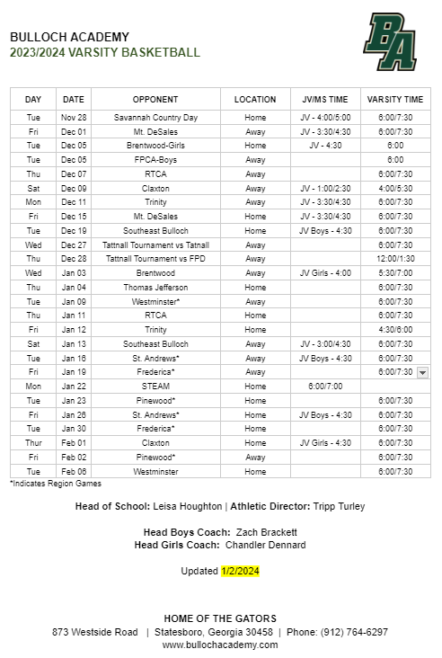 Basketball - Bulloch Academy